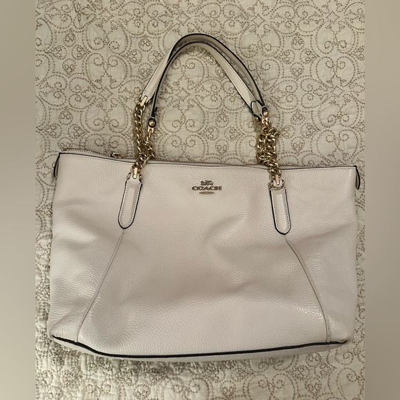 Coach | Bags | Coach Ava Chain Tote White Pebble Leather | Poshmark